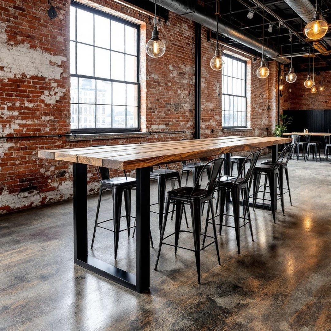Rustic Solid Wood Bar Table: Industrial Steel Pub Table - Etsy