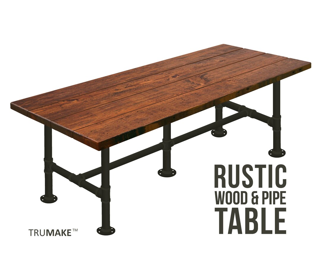 Conference Table Rustic Wood & Pipe Table, Industrial Dining Table ...