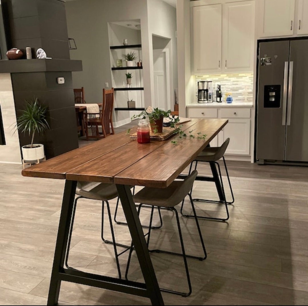 Industrial Table. Rustic Bar Table. Solid Wood and Steel Bar Table. Pub ...