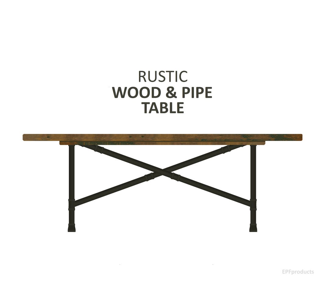 X-pipe Dining Table Rustic Wood & Pipe Table, Trestle Table, Farmhouse ...
