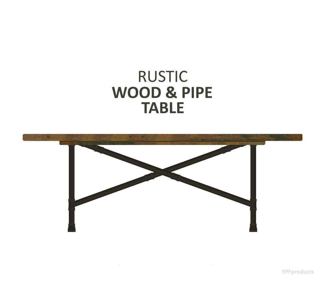 X-Pipe Dining Table Rustic Wood & Pipe Table Trestle Table | Etsy