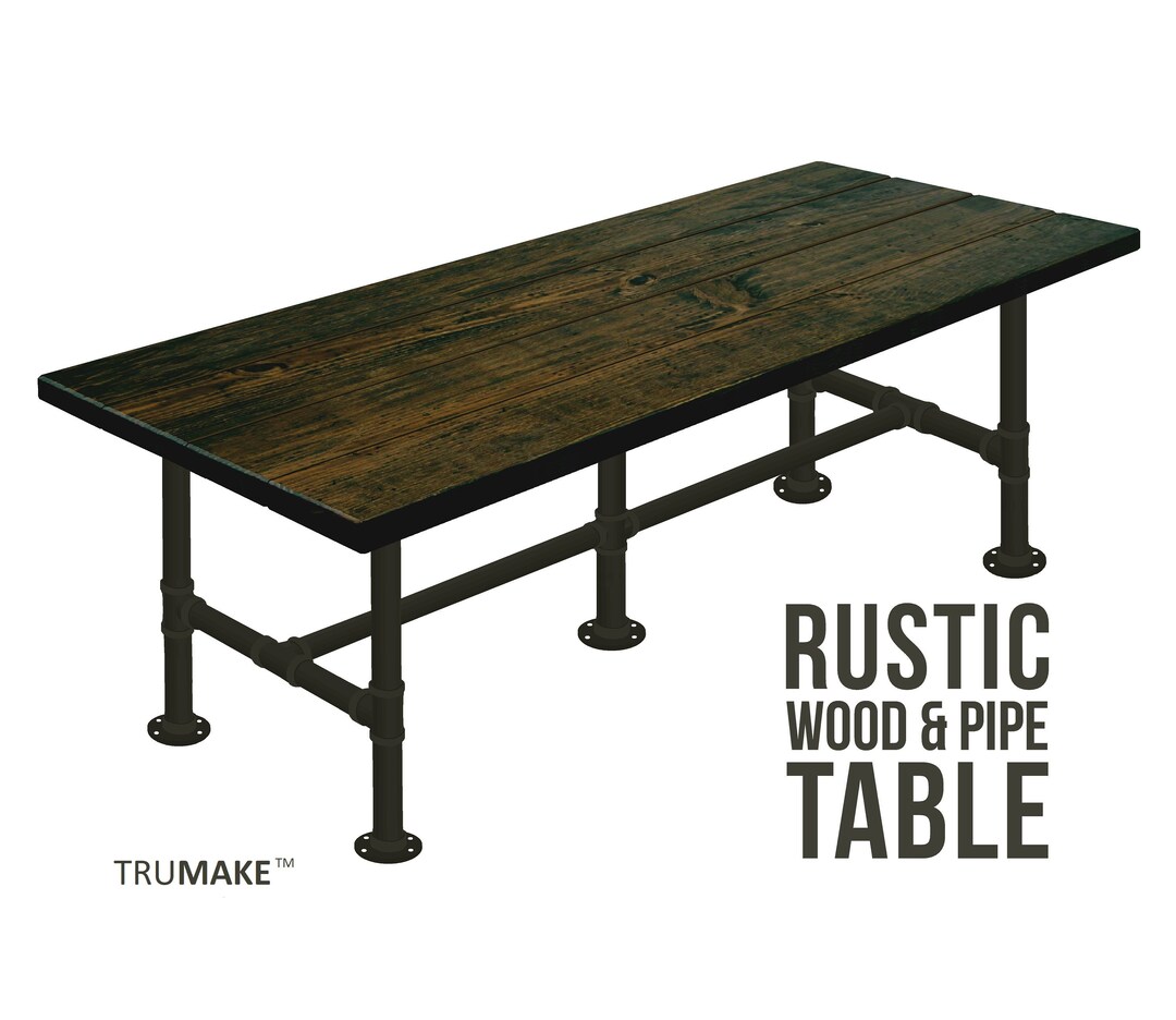 Farmhouse Table Rustic Wood & Pipe Table Industrial Dining Table Urban ...