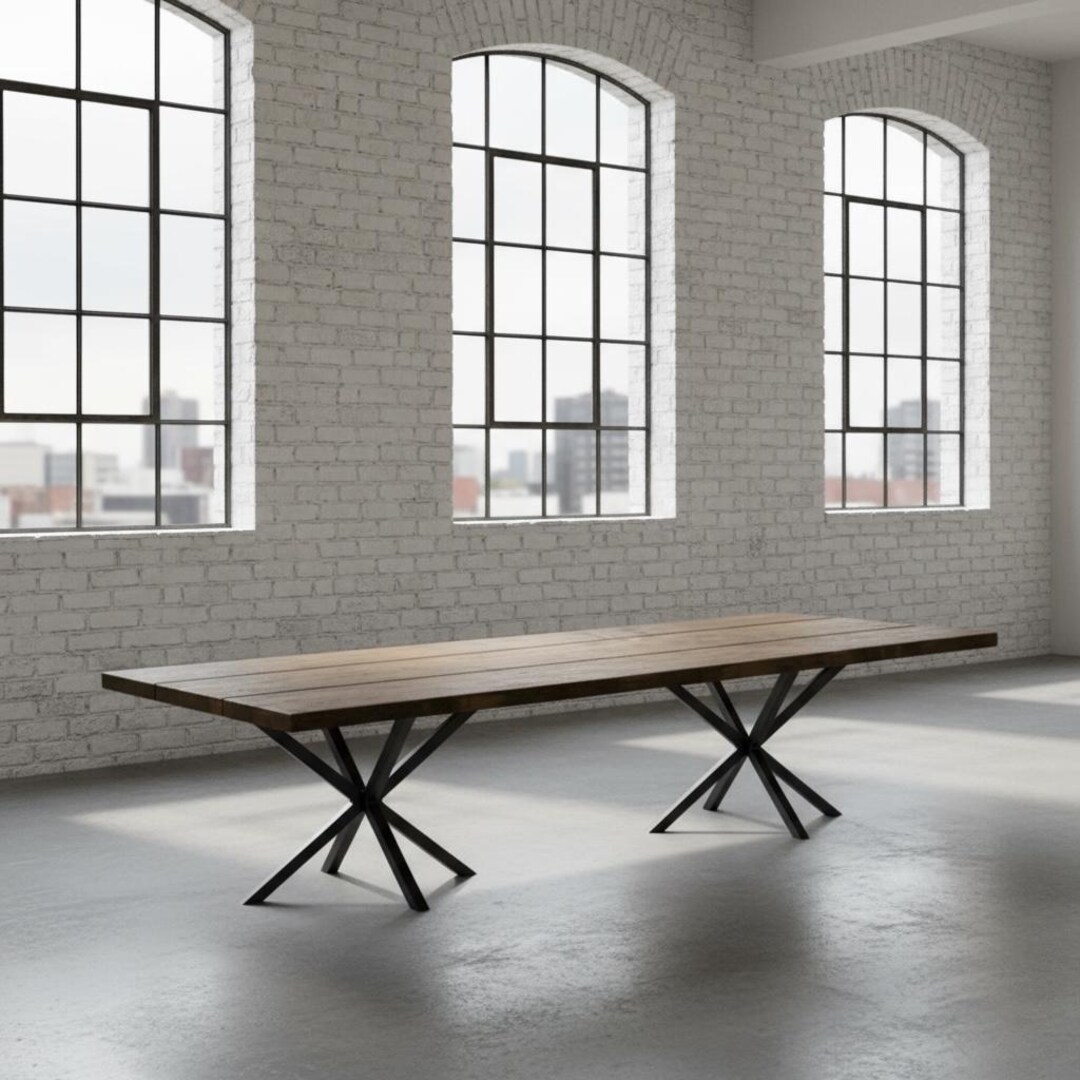 Modern Rustic Wood Dining Table | Industrial Steel Farmhouse Table - Etsy