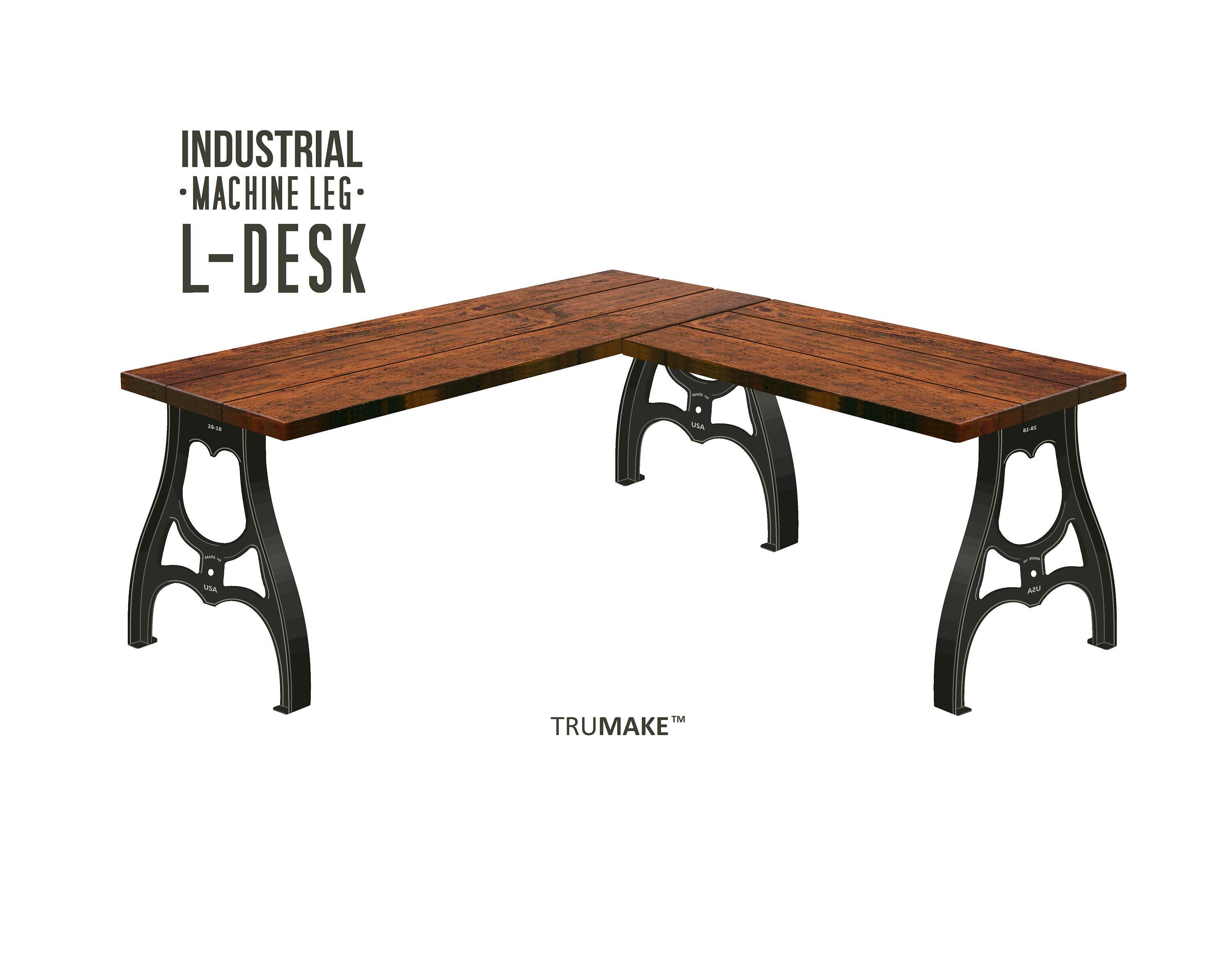 MACHINE LEG L-DESK, Industrial Style Wood Steel L-Shaped Desk, Home ...