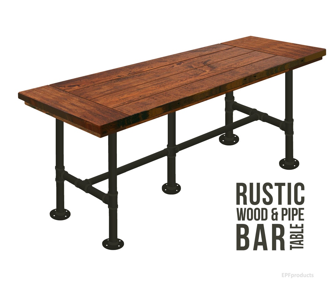 118" Long BAR TABLE With Industrial Steel Pipe Legs and Rustic Wood Top ...