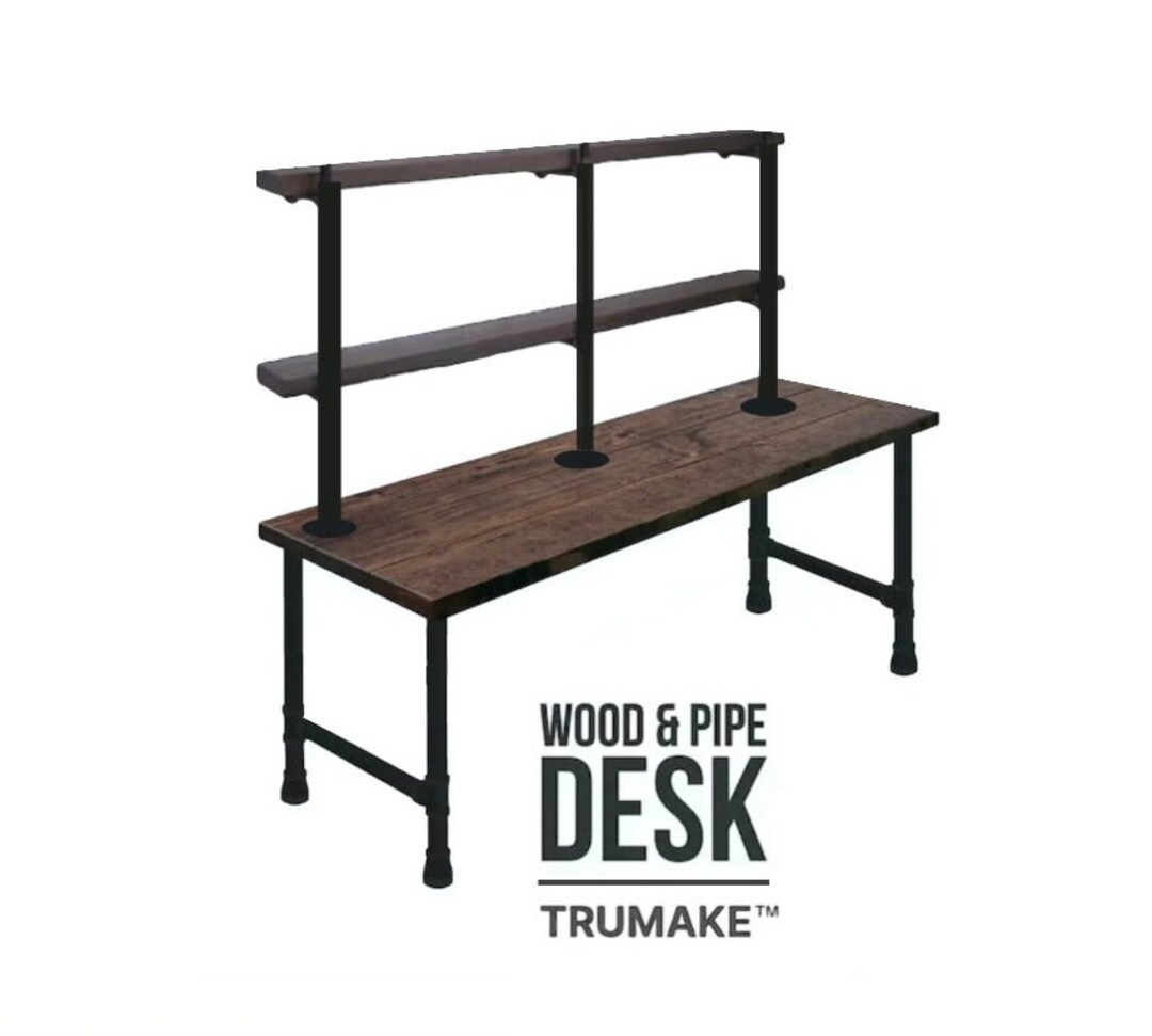 Rustic Desk With Shelves | Wood & Pipe Industrial Style | Wood and ...
