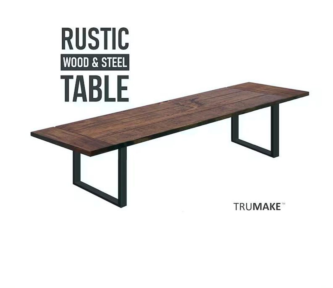 Rustic Wood and Steel Table, Solid Wood Dining Table, Conference Table ...