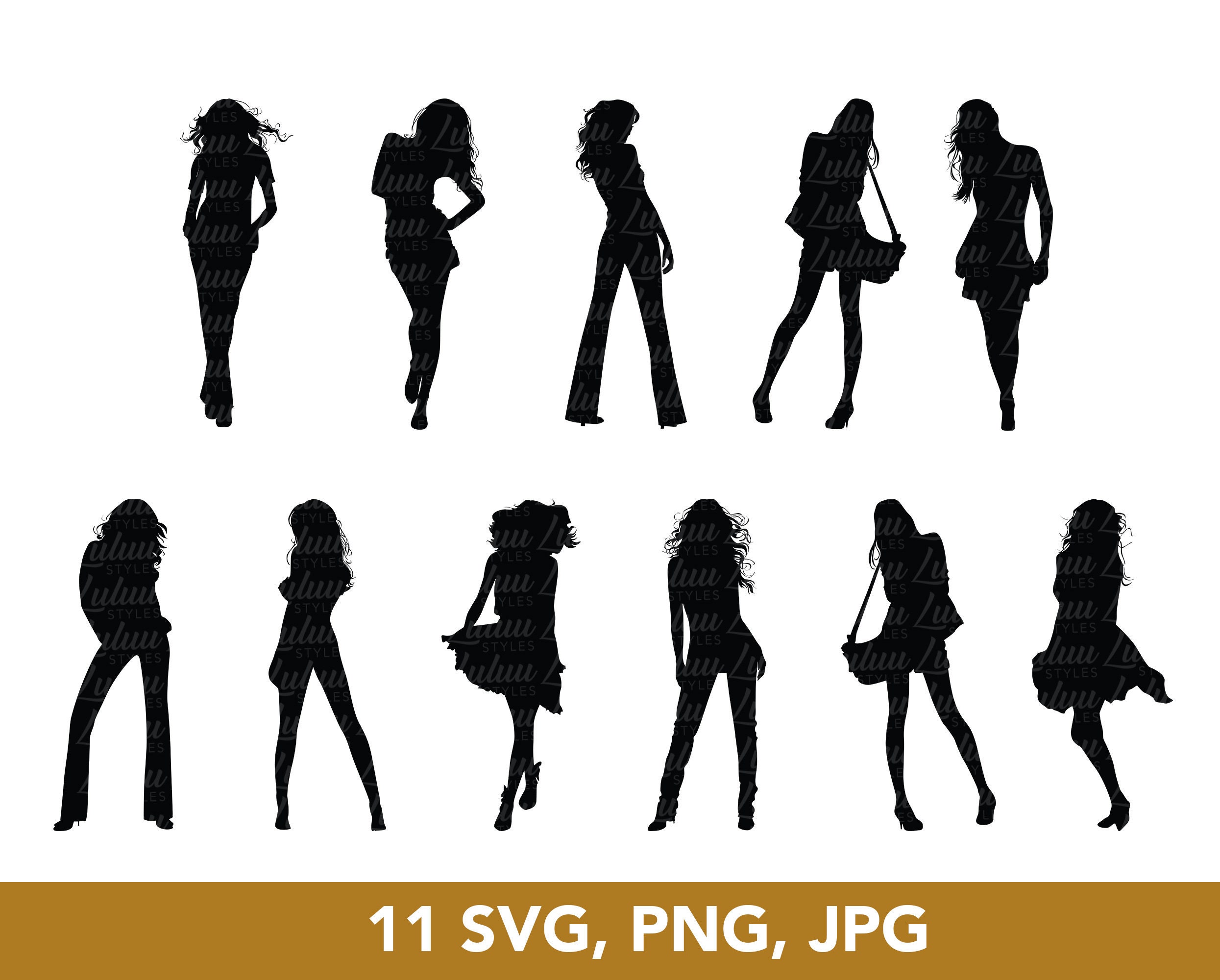 Women Model Fashion Pose Silhouette SVG, PNG, JPG Bundle, Vector Files ...