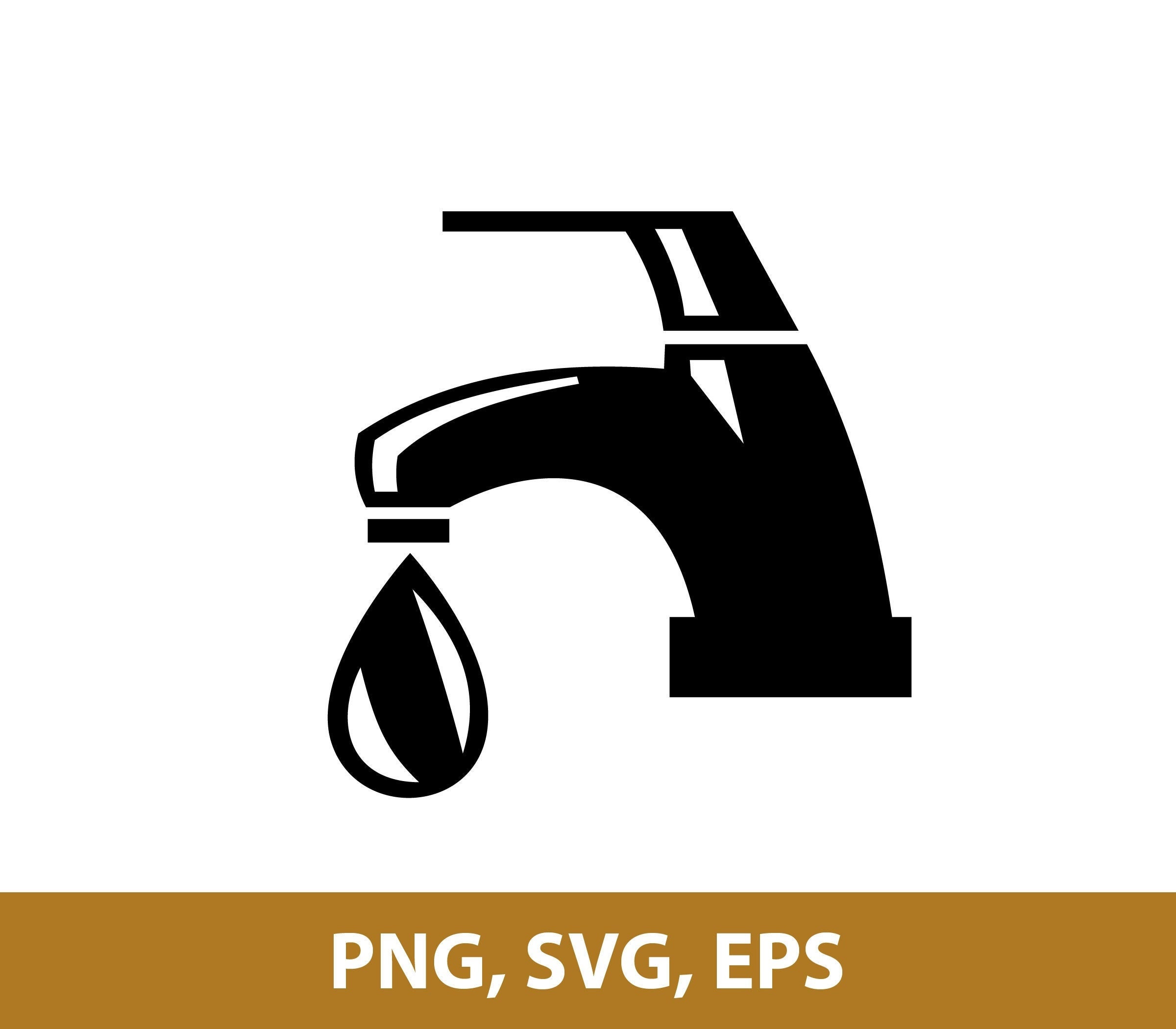 Faucet Icon, Faucet With Water in Kitchen Symbol, SVG, PNG, EPS, Vector ...