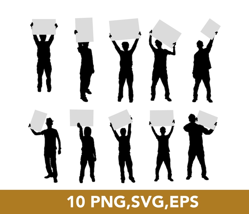 Man Holding Sign, Banner, Placard Signboard Silhouette Ads ...