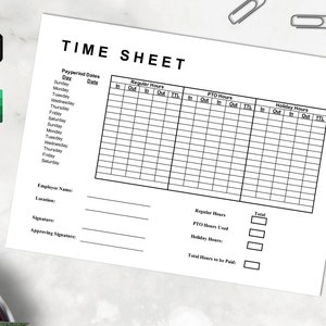 Time Sheet Printable PDF, Time Sheet Template Editable MS Excel, Auto ...