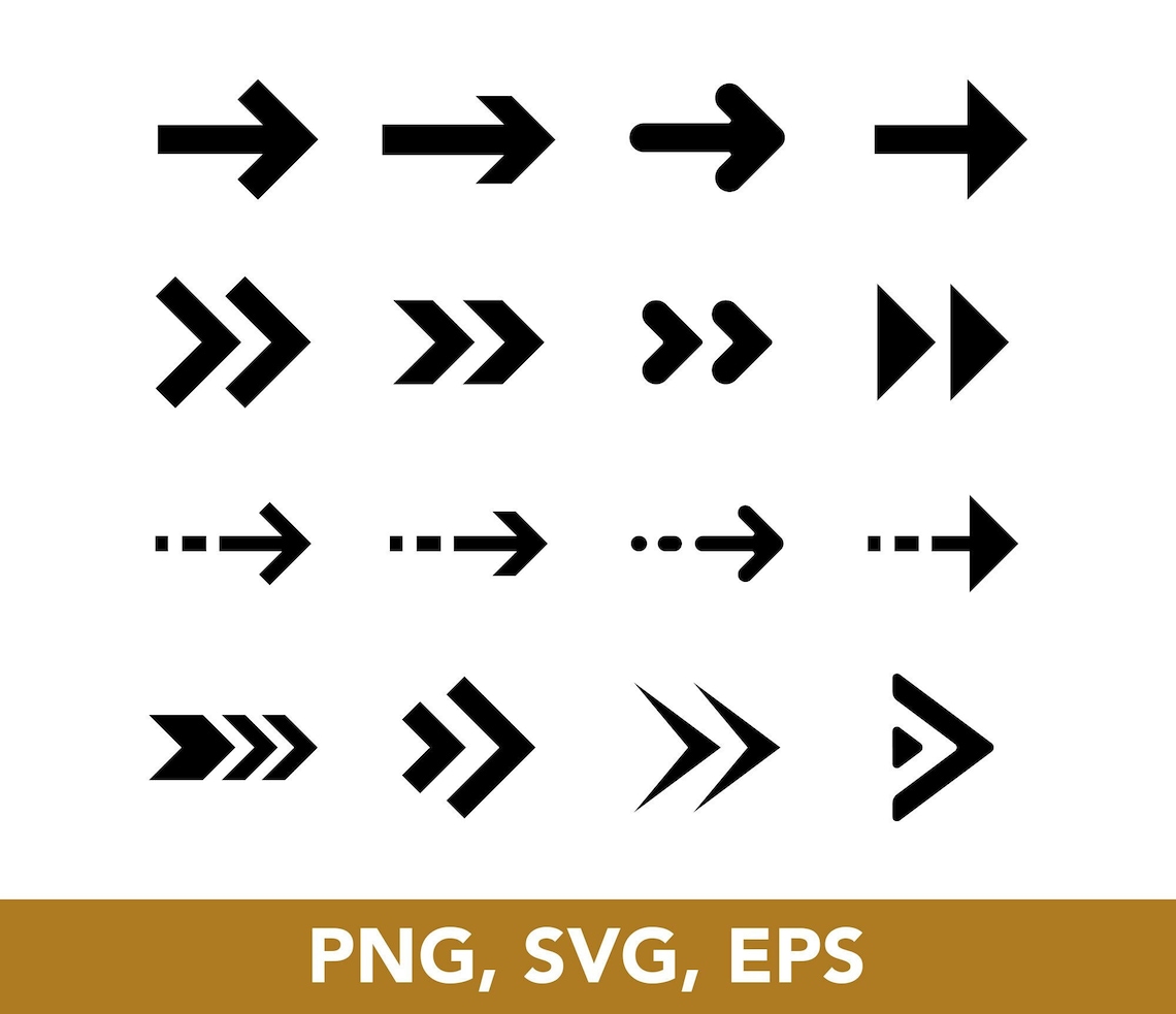 Arrow Icons SVG Bundle, PNG, EPS, Vector Files, Circut Files, 16 Clip ...