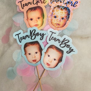 Custom Photo Gender Reveal Cupcake Toppers: Team Boy, Team Girl - Etsy