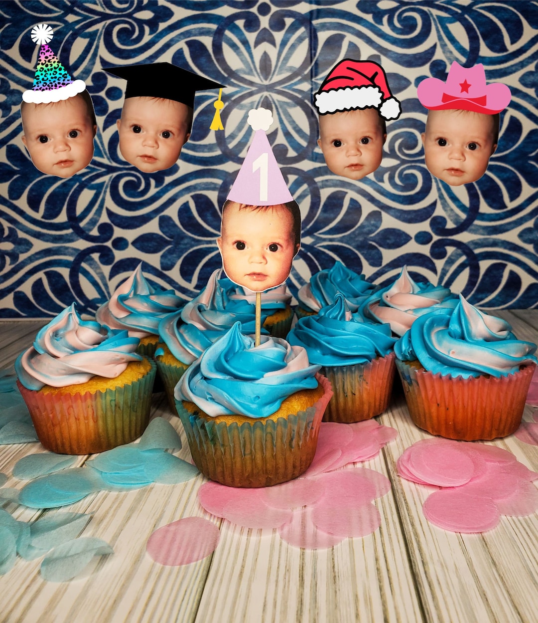 Custom Face Birthday Hat Cupcake Topper/ Cupcake Toppers/ First ...
