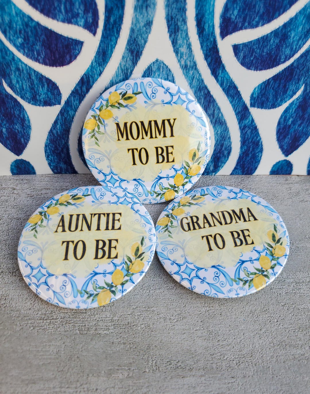 Lemon Theme Baby Shower Buttons, Mediterranean Blue Tile - Etsy