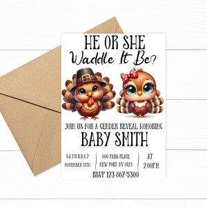 Thanksgiving Gender Reveal Invitation/ EDITABLE Gender Reveal Template ...