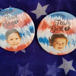 Gender Reveal Custom Team Boy Team Girl Fourth of July Buttons/ Gender ...