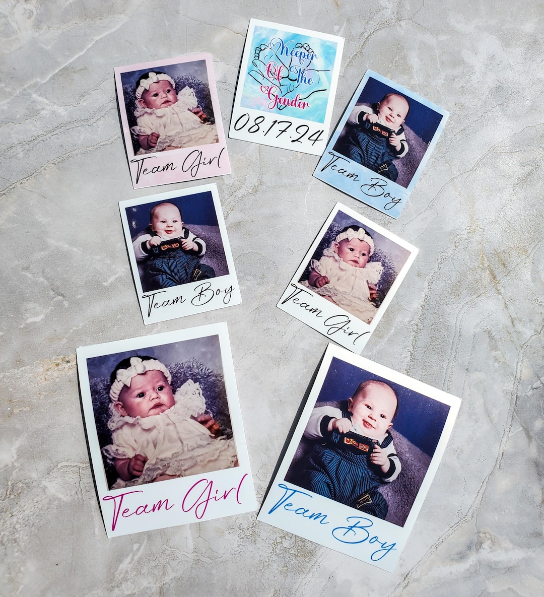 Custom Polaroid Style Photo Gender Reveal Stickers: Team Boy, Team Girl ...