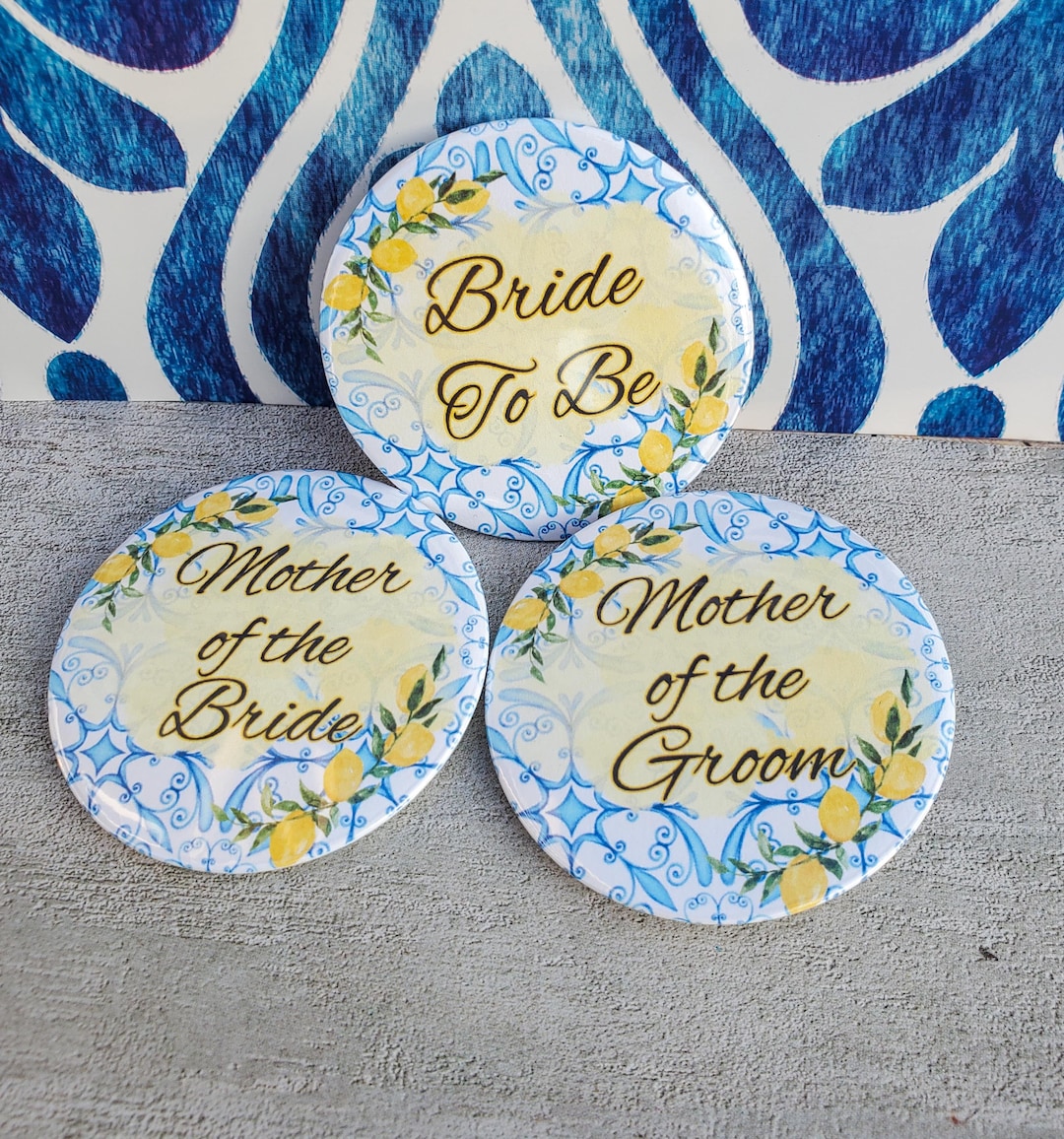 Lemon Bridal Shower Buttons, Mediterranean Theme Party Favors, Bride ...