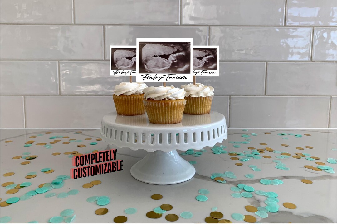 Ultrasound Cupcake Topper/ Ultrasound Photo/ Baby Shower Favors/ Gender ...