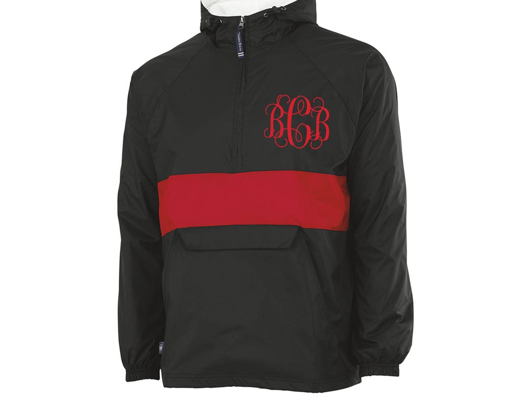 Red and Black Striped Monogrammed Personalized Half Zip Rain Jacket ...