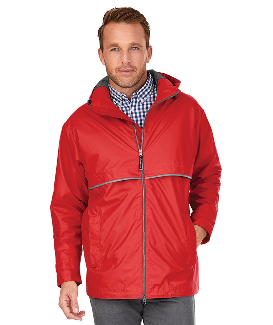 Personalized Mens Red Rain Jacket - Mens New Englander Rain Jacket Full ...