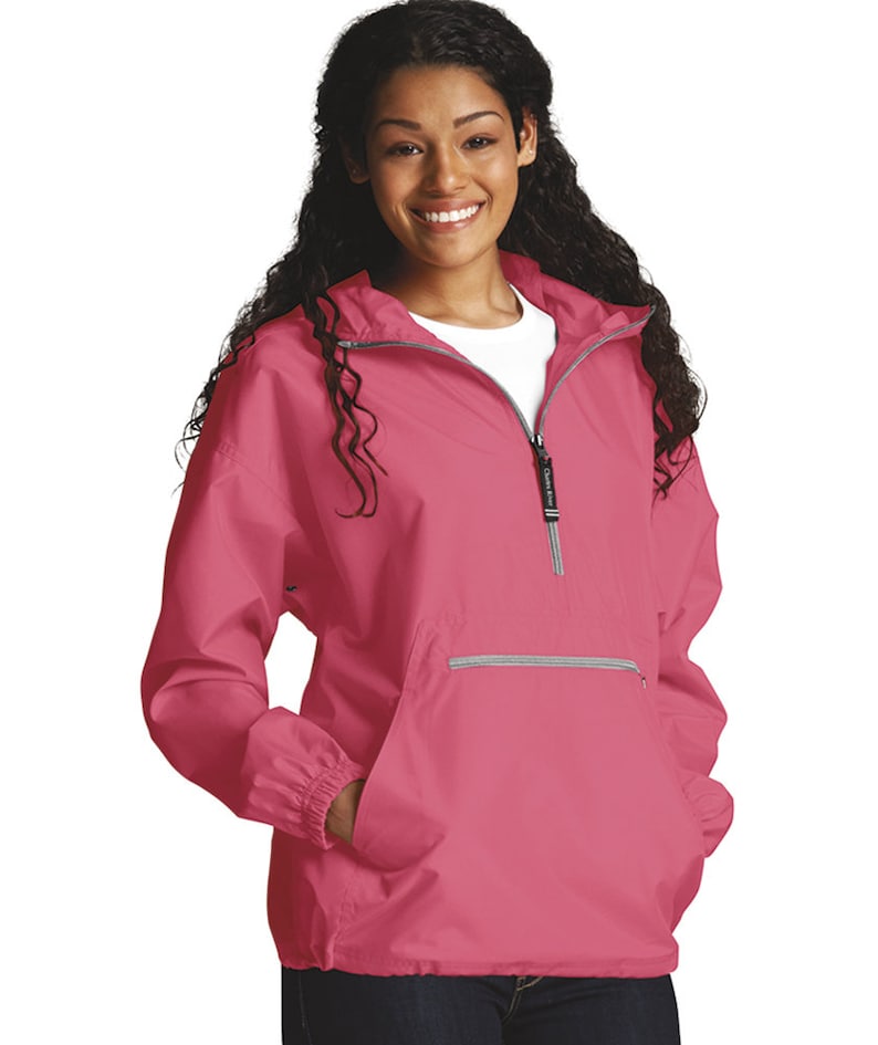 Coral Lightweight Pack-n-go Rain Jacket Monogrammed Personalized Half ...