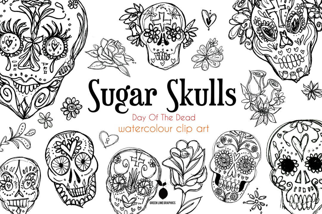 Sugar Skulls Clip Art, Day of the Dead Clip Art - Etsy