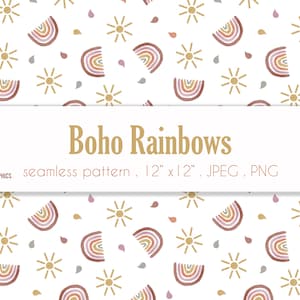 Boho Rainbow Seamless Pattern, Bohemian Rainbow Pattern, Rainbows ...