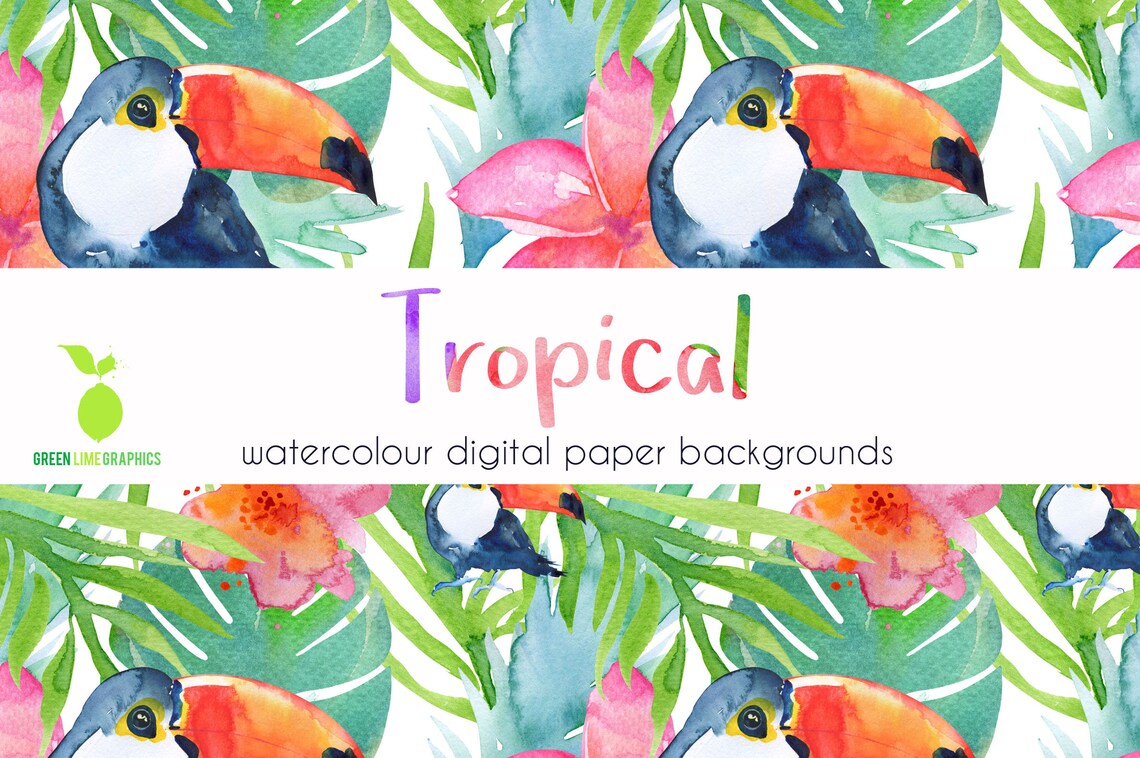 Watercolour Tropical Digital Paper Summer Digital Paper - Etsy