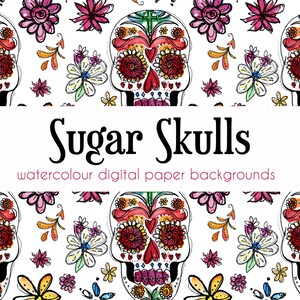 Sugar Skulls Digital Paper, Day of the Dead Pattern, Watercolour Skulls ...