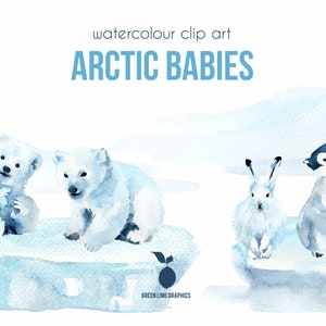 Watercolour Christmas Animals Clipart, Winter Animals Clipart, Polar ...