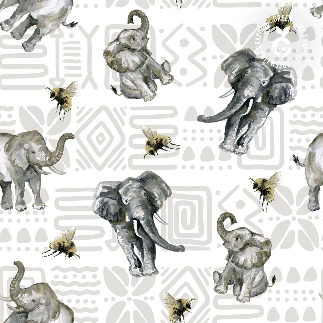 African Elephant Seamless Pattern, Elephants and Bees, African Seamless ...