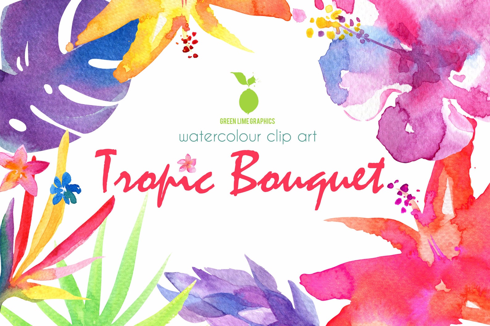 Watercolour Tropical Flowers Clipart Hawaii Clipart Summer - Etsy