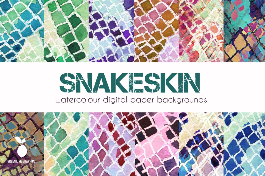 Watercolor Snakeskin Digital Paper: Rainbow Reptile Print (JPEG Instant ...