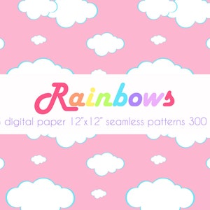 Rainbow Seamless Pattern Digital Paper: Clouds & Hearts (JPEG) - Etsy