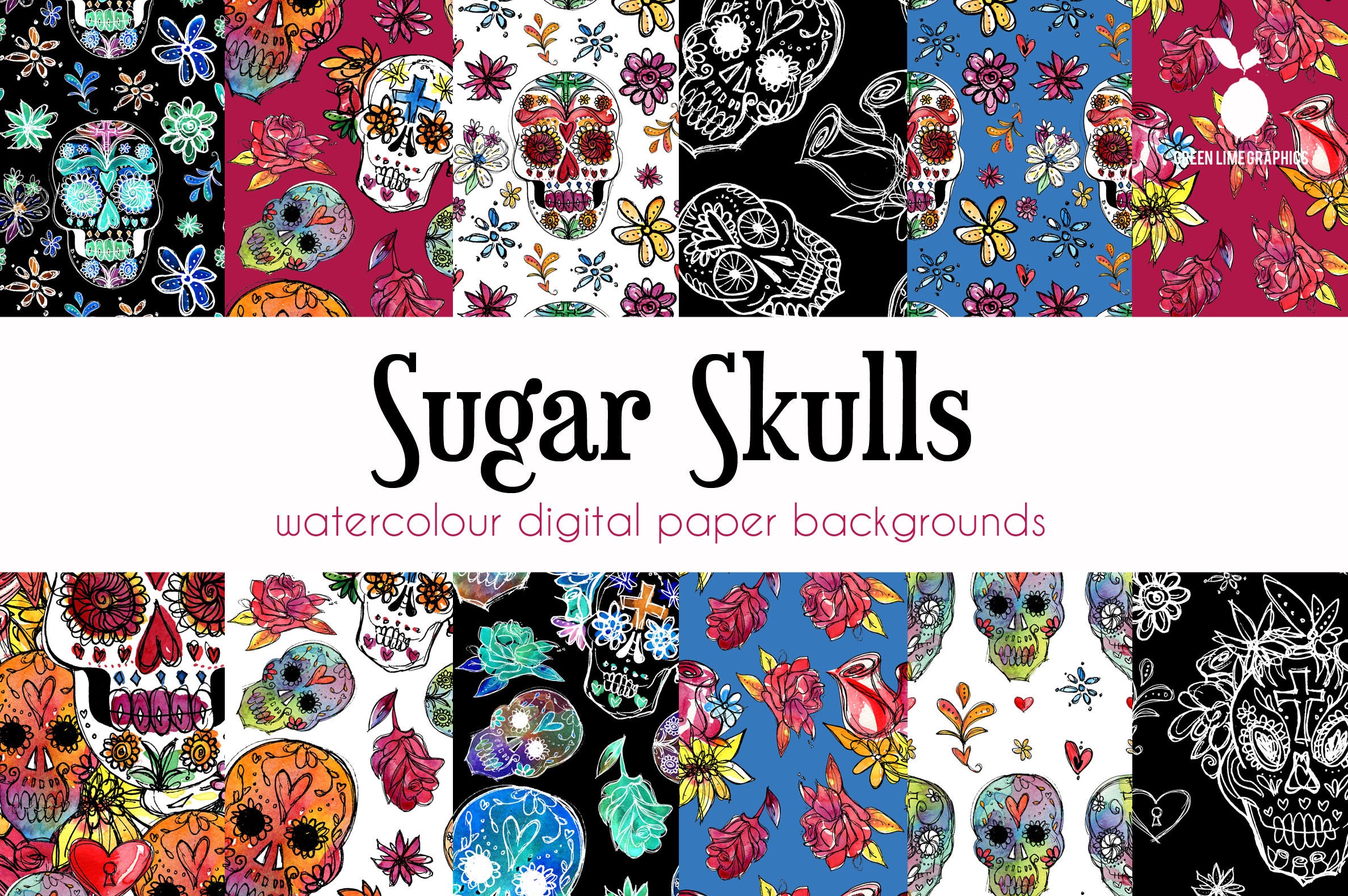 Sugar Skulls Digital Paper Day of the Dead Pattern | Etsy