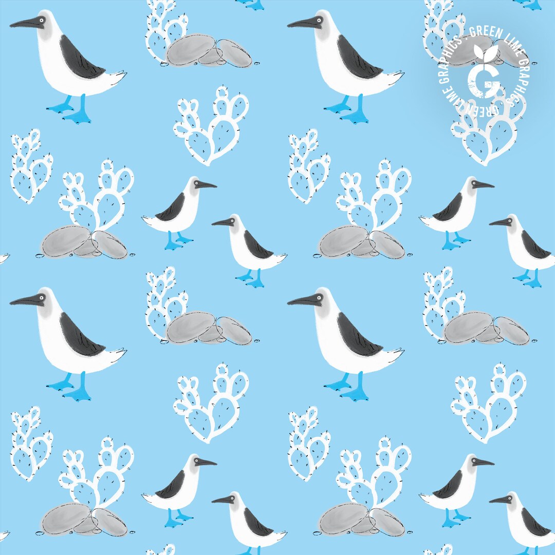 Blue Footed Booby Seamless Pattern: Galapagos Bird Digital Paper (PNG ...