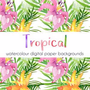 Watercolour Tropical Digital Paper, Summer Digital Paper, Bright Floral ...