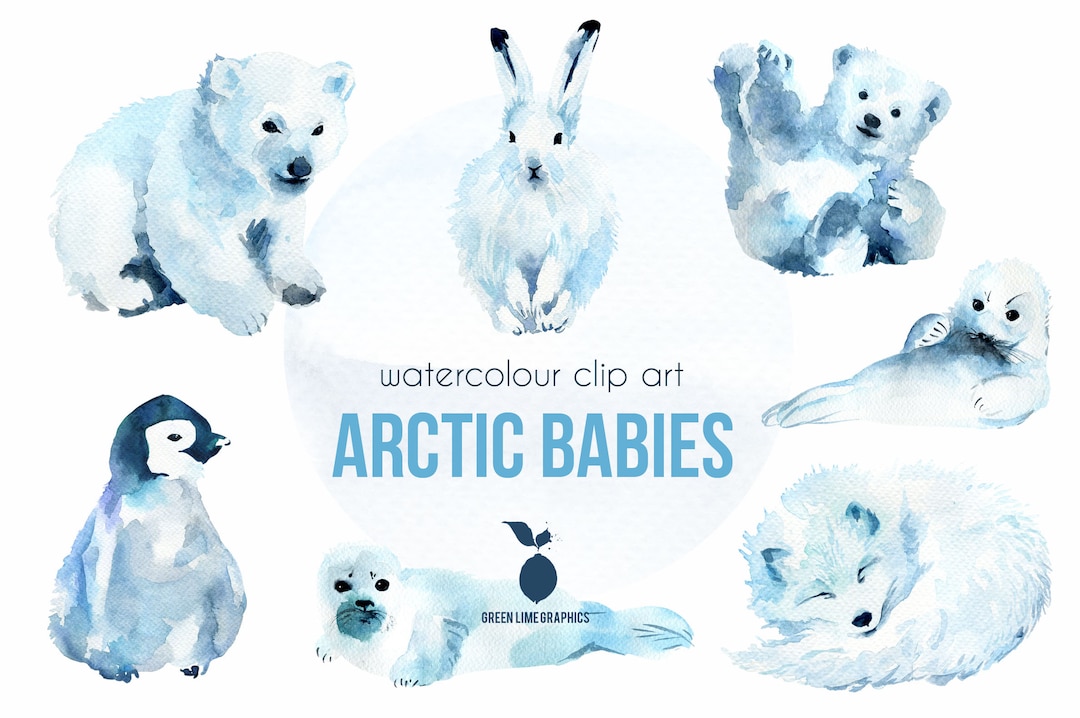 Watercolour Christmas Animals Clipart, Winter Animals Clipart, Polar ...