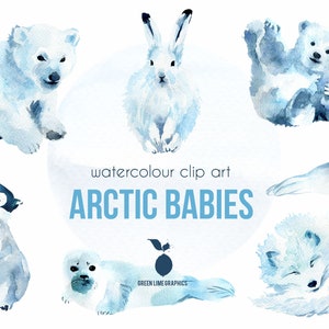 Watercolour Christmas Animals Clipart, Winter Animals Clipart, Polar ...