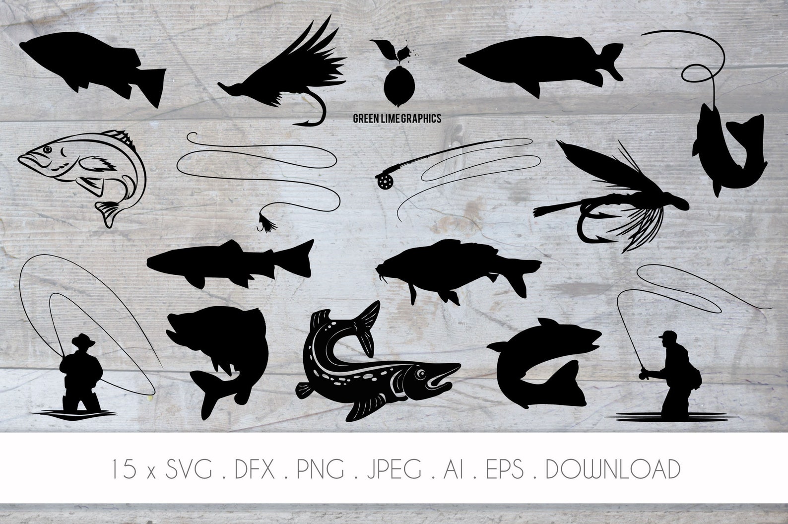 Fly Fishing SVG Bundle, Fisherman Svg, Fish Silhouette, Fish Vector ...