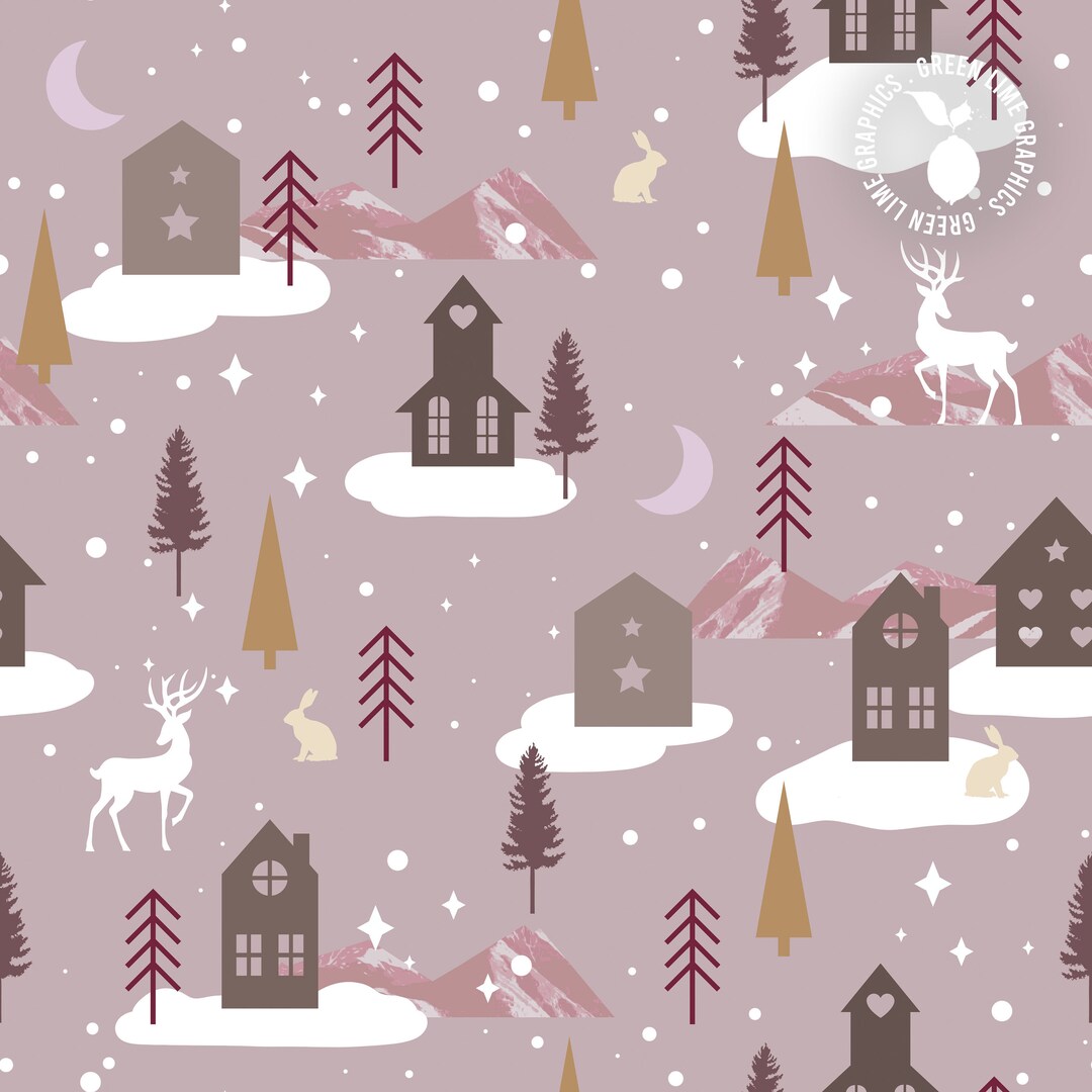 Scandi Digital Paper, Scandi Seamless Pattern, Scandi Village, Winter ...