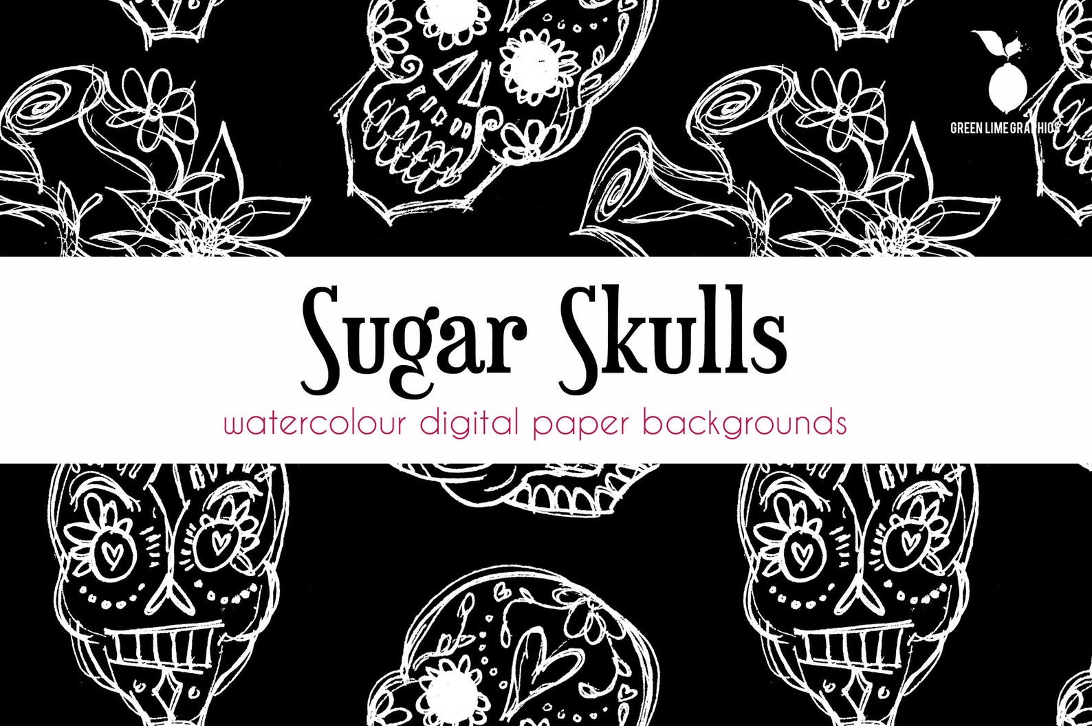 Sugar Skulls Digital Paper, Day of the Dead Pattern, Watercolour Skulls ...