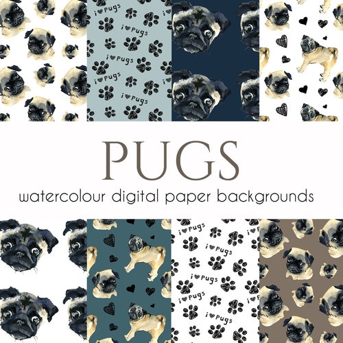 Digital Scrapbook Paper Cute Pugs Puppies & Dogs Fuchsia | Etsy