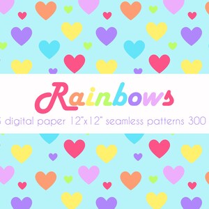 Rainbow Seamless Pattern Digital Paper: Clouds & Hearts (JPEG) - Etsy