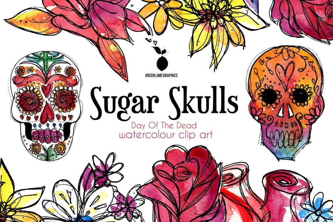 Sugar Skulls Clip Art, Day of the Dead Clip Art, Watercolour Skulls ...