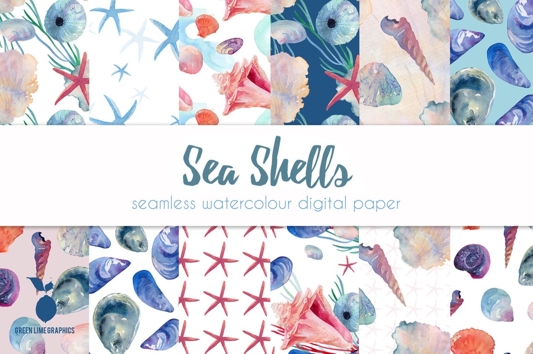 Watercolor Sea Shells Seamless Pattern: Beach Digital Paper (JPEG ...