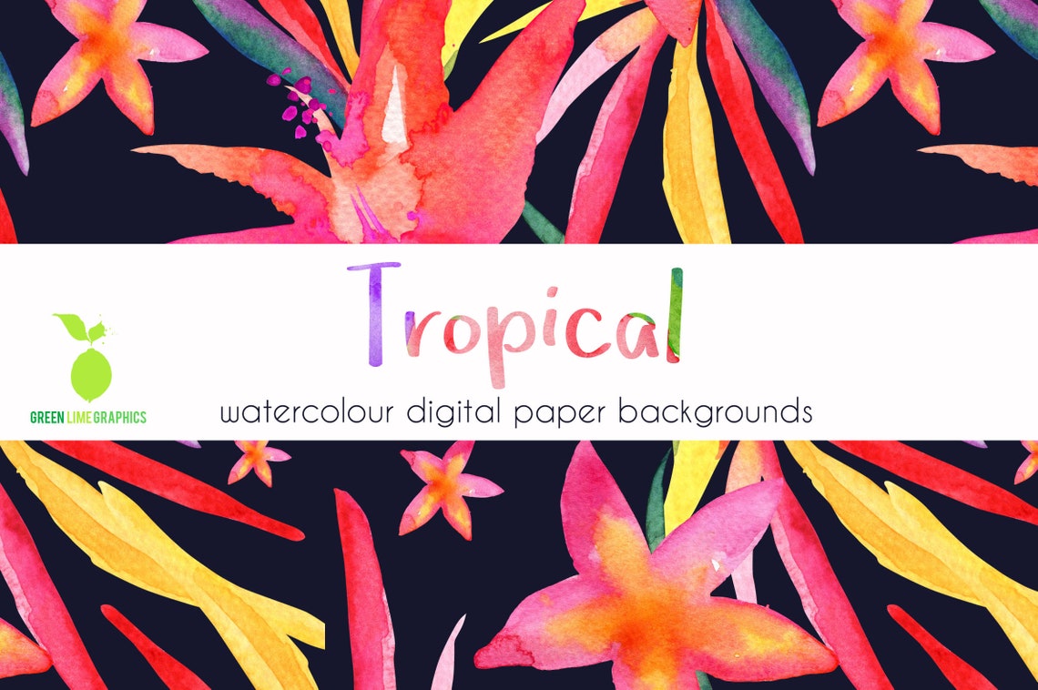Watercolour Tropical Digital Paper Summer Digital Paper | Etsy