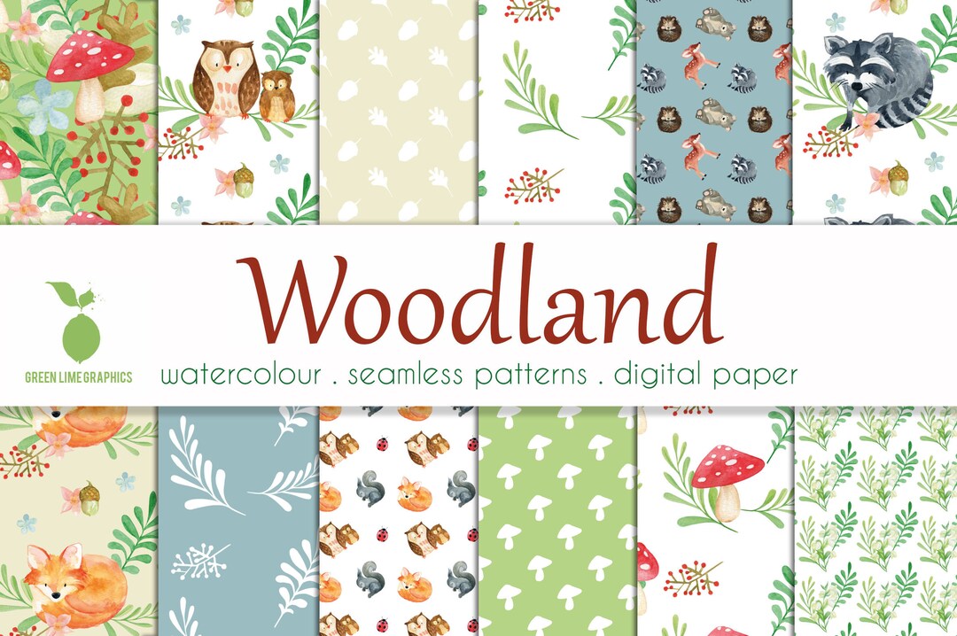 Watercolor Woodland Animals Seamless Patterns: Scrapbook Paper (digital ...
